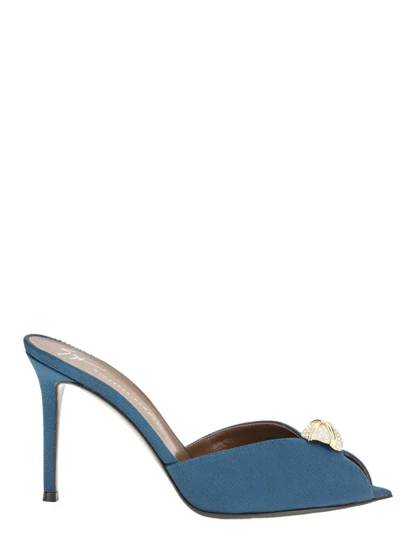 GIUSEPPE ZANOTTI Intrigo Cocktail Mules Sandals With Embellished Brooch - Blue