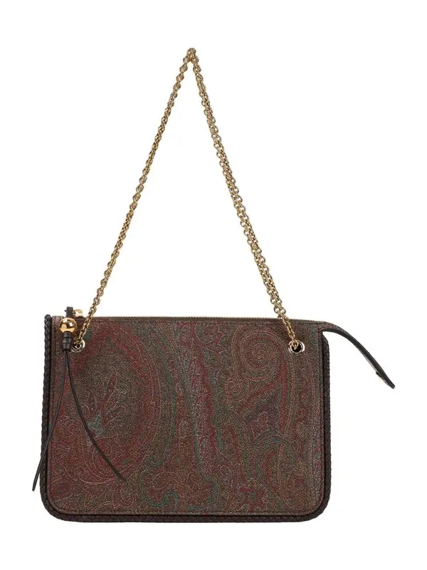 Etro Arnica Crossbody Clutch Bag In Paisley Jacquard With Braided Leather And Gold Tone Chain Strap - Brown