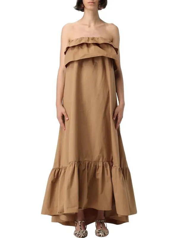 Saint Laurent Bronze Strapless Ruffled Maxi Dress - Multicolor
