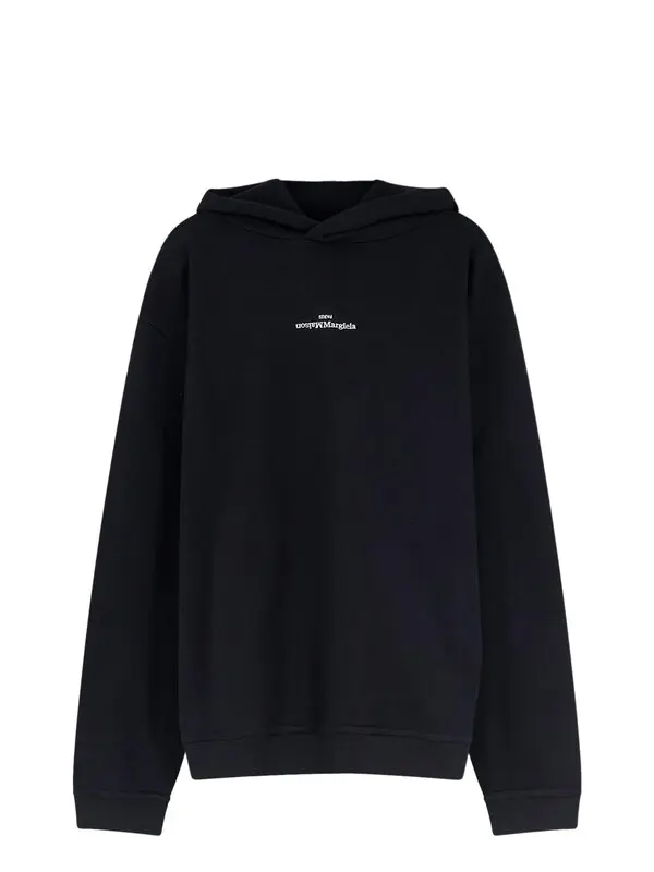 MAISON MARGIELA Cotton Hooded Sweatshirt With Embroidered Logo - Black