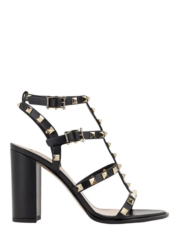 Valentino Garavani Rockstud Leather Sandals With Allover Studs - Black