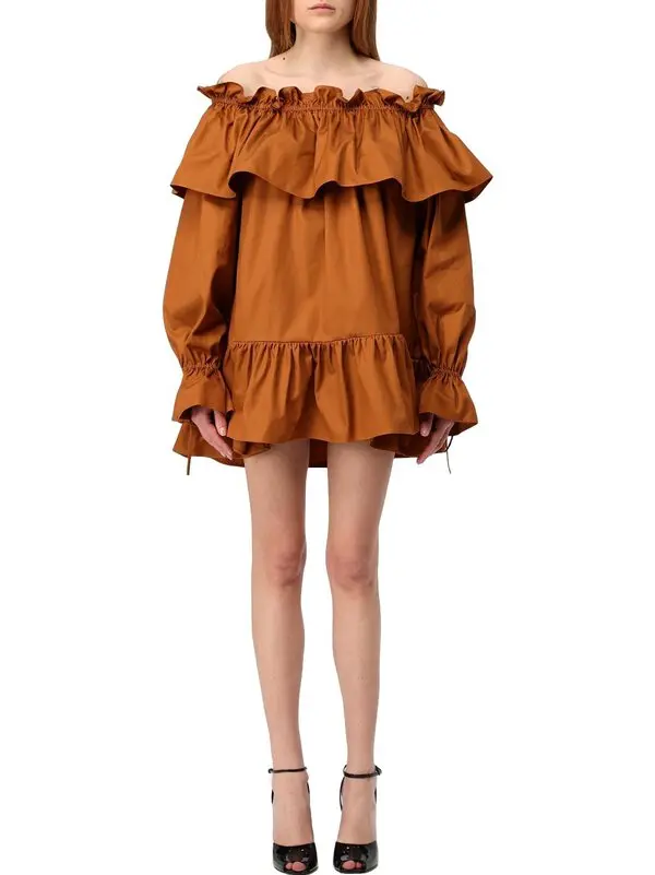 Saint Laurent Off-the-shoulder Ruffled Dress - Red