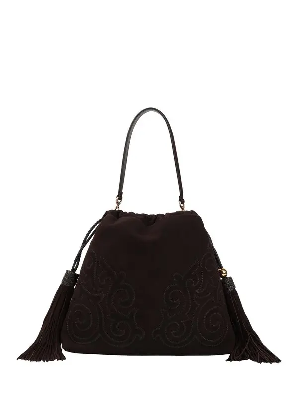 Etro Kalispera Medium Suede Bucket Bag With Fringe And Tassels - Brown