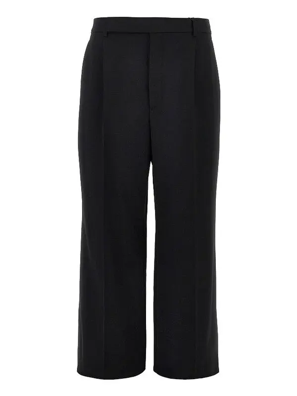 Saint Laurent Wool Grain De Poudre Tailored Wide-leg Trousers - Black