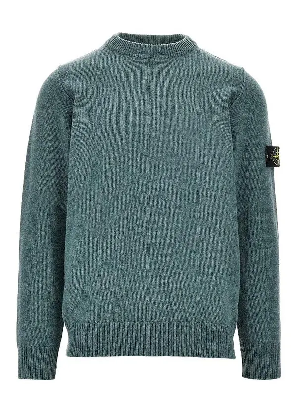 Stone Island Virgin Wool-blend Knit Sweater With Logo Badge - Green