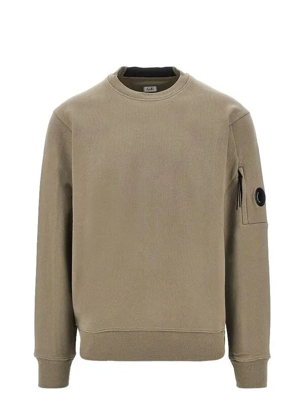 C.P. COMPANY Crewneck Cotton Weathirt With Nfc Len - Khaki