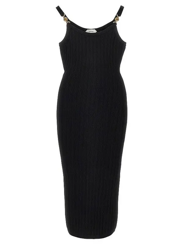 Versace Knitted Medusa Motif Midi Dress - Black