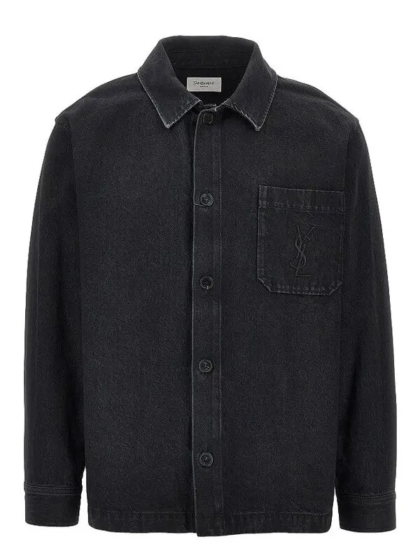 Saint Laurent Denim Overhirt With Caandre Embroidery - Black