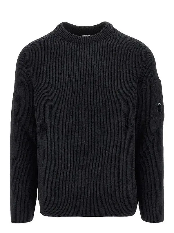 C.P. COMPANY Crewneck Sweater With Zippered Pocket And Nfc Lens - Black