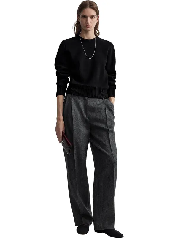 TOTEME Herringbone Double-pleat Trousers - Dark Grey Melange