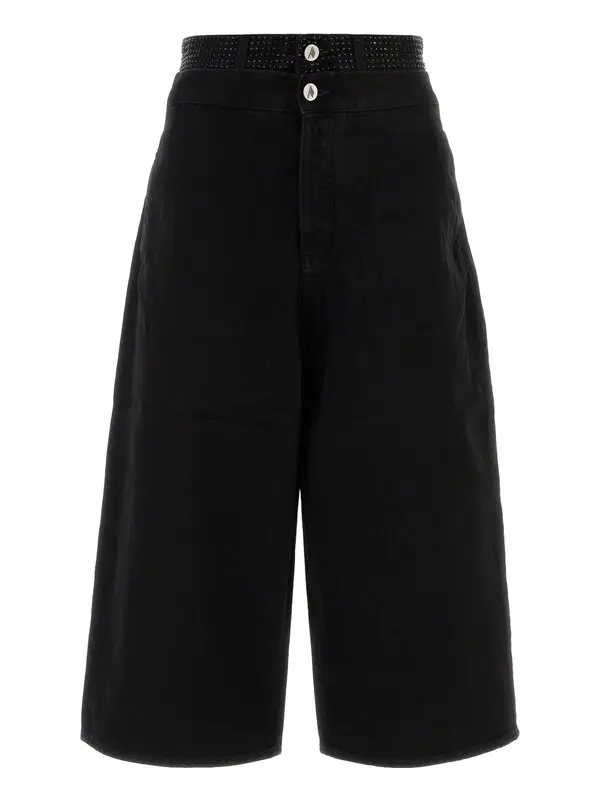 Attico Bermuda Shorts With Rhinestone Embellishments - Black