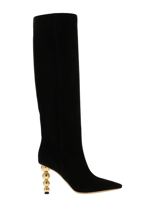 FERRAGAMO Suede Boots With Sculptural Metal Heel - Black