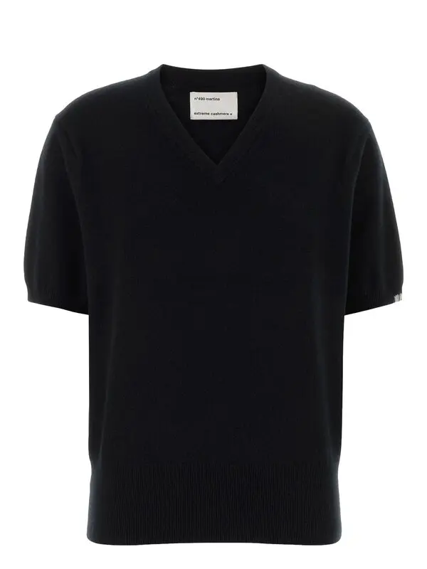 Extreme Cashmere N°490 Short Sleeve V-neck Sweater - Black