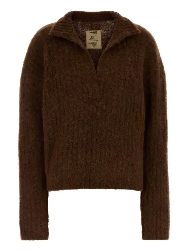 UMA WANG Stretch Alpaca Blend Oversize Polo Shirt - Brown