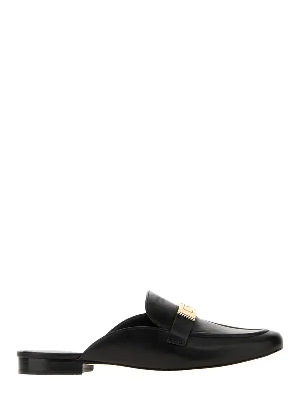 Tory Burch Leather Leelee Mules With Metal Logo Detail - Black