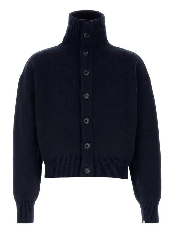 Extreme Cashmere Navy Cashmere High Neck Cardigan - Blue