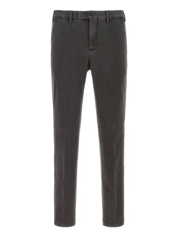 PT TORINO Stretch Cotton Pants With Metal Logo Plate - Grey