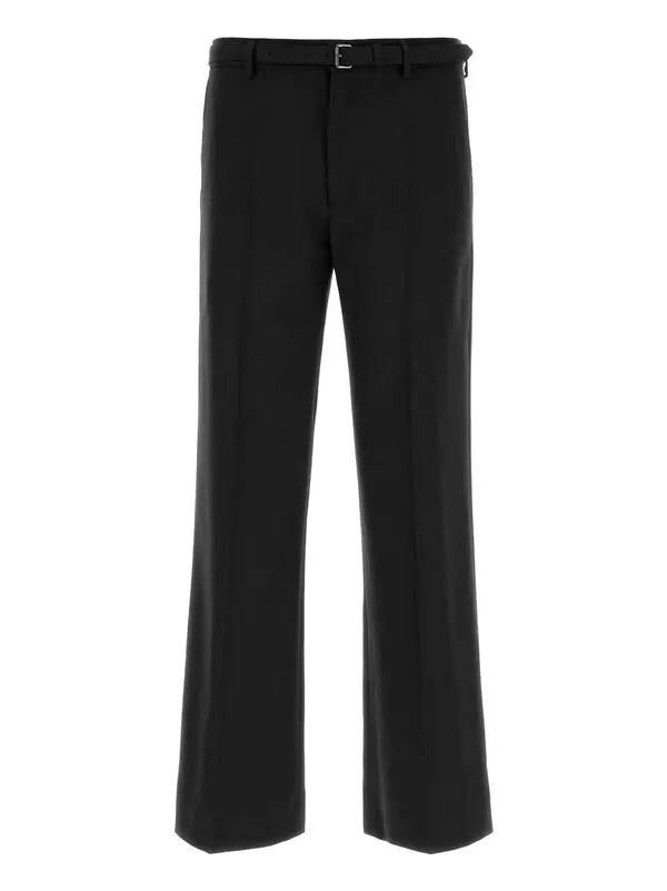 Dries Van Noten Wool Tailored Trousers With Belt Detail - Black