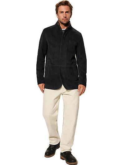 Overland Steven Sueded Leather Blazer With Detachable Shearling Bib - Graphite/taupe