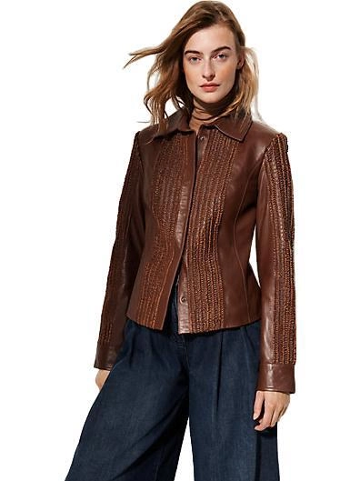 Overland Arabella Leather Shirt Jacket With Studded Ruffles - Cognac