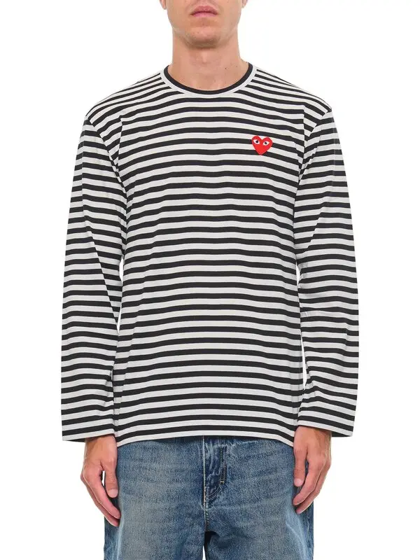 Play Comme Des Garcon Long-sleeve Striped T-shirt With Logo Detail - Nero