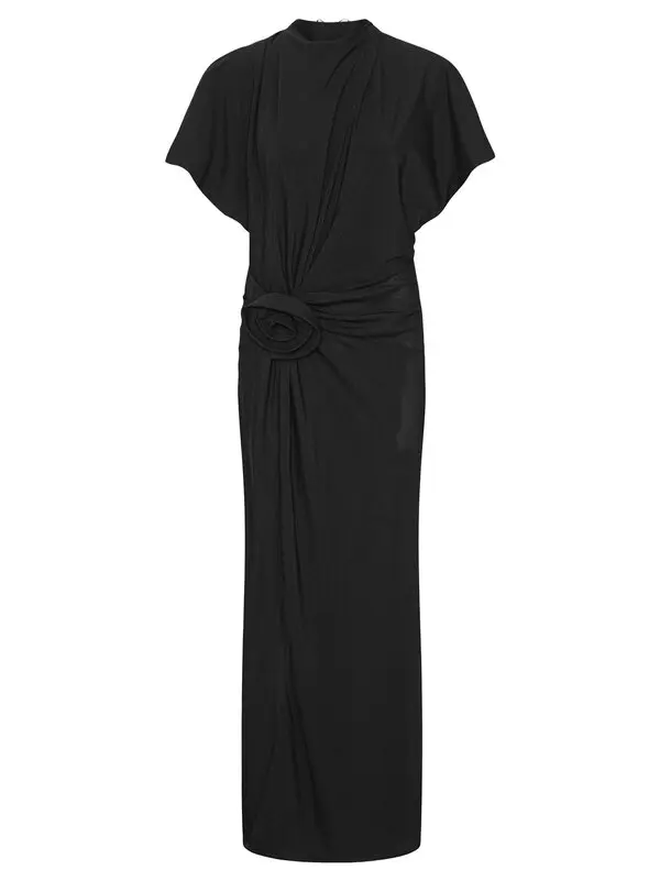 ROTATE BY BIRGER CHRISTENSEN Draped Maxi Dress With Rose Detail - Nero