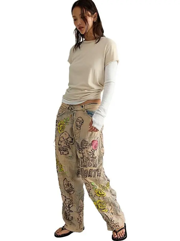 MAGNOLIA PEARL Black Sabbath Appliqued Boyfriend Jeans - Sky