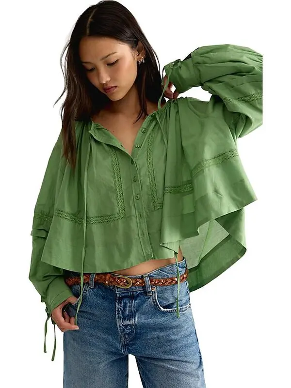Free People We The Free La Lune Embroidered Blouse - Jade