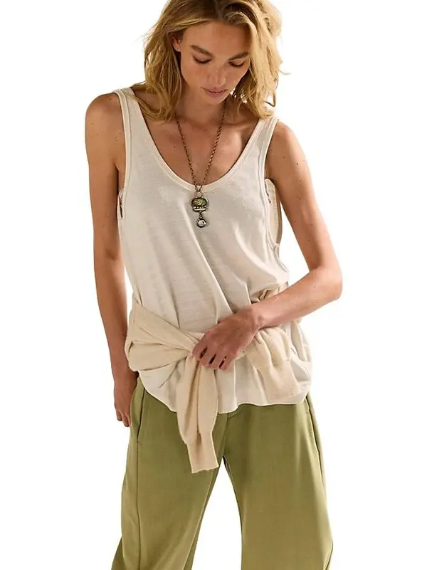 Free People We The Free Scoop Neck Silk Tank - Tea