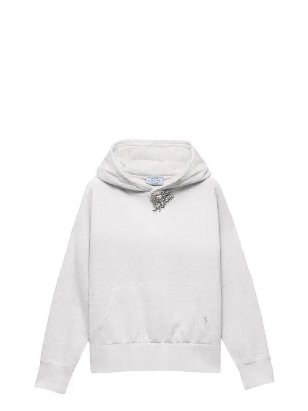 Prada Embellished Long-sleeved Cotton Fleece Hoodie - Dali Lime