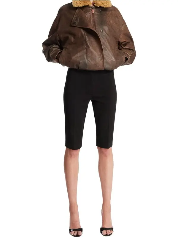 R13 Leather Jacket With Zipper And Shearling Collar - Brown