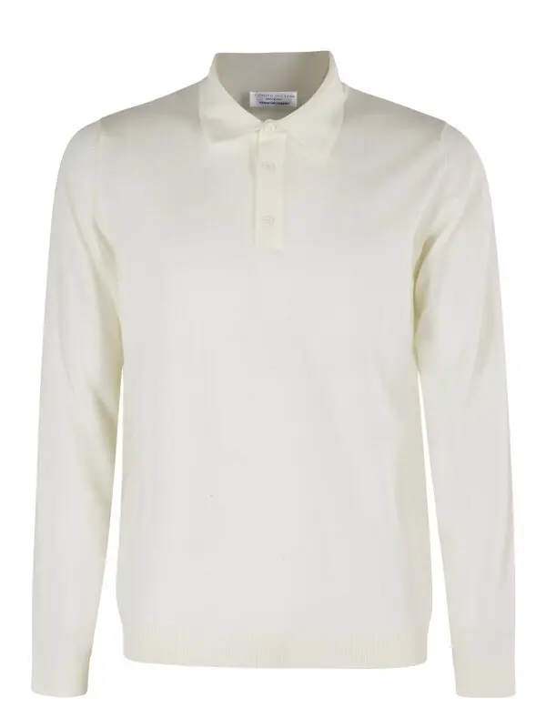 ROBERTO COLLINA Long Sleeve Polo Knitted Sweater - Bianco