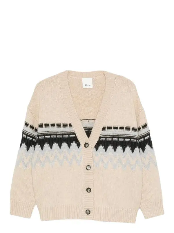 ALLUDE V-neck Fair Isle Cardigan - Beige