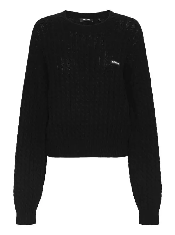 ROTATE BY BIRGER CHRISTENSEN Cable Knit Crewneck Sweater - Black