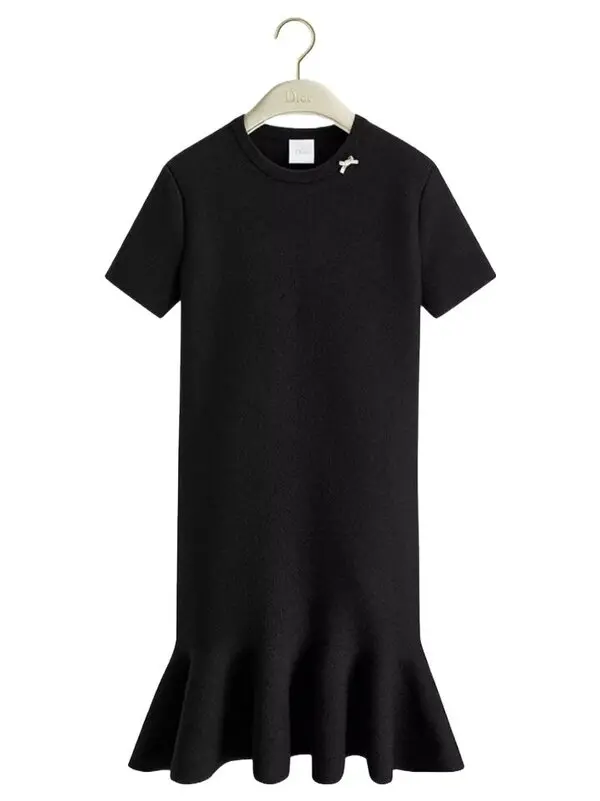Dior Godet Dress With Signature Bow Embellishment - Black