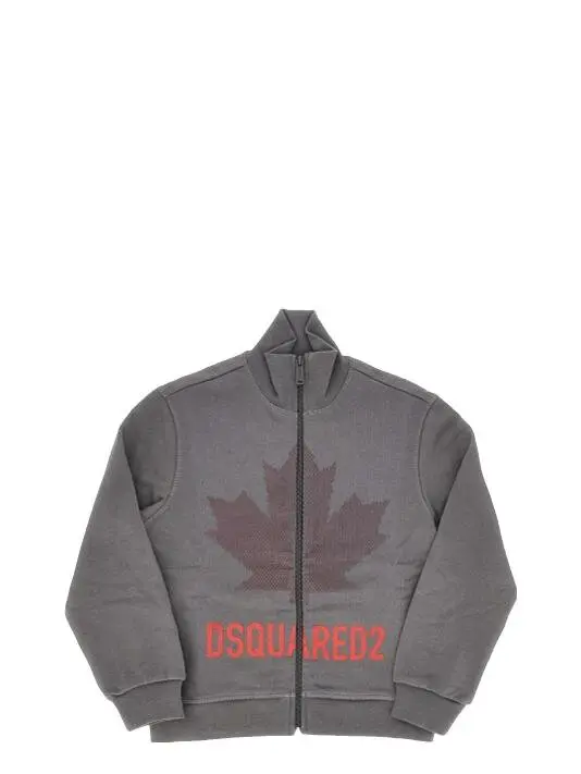 Dsquared2 Zip-up Hoodie With High Neck And Logo Print - Gray