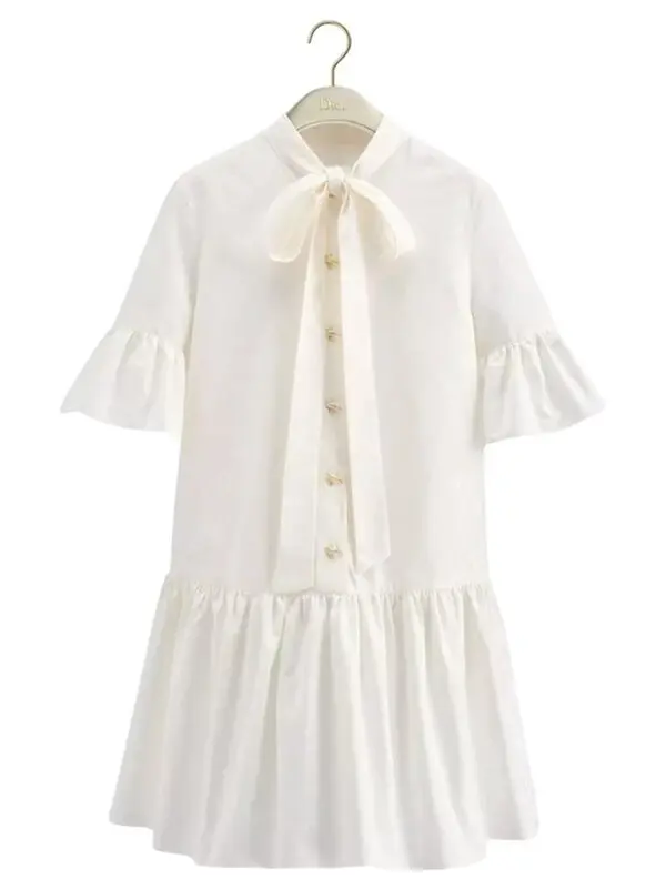 Dior Short Flared Dress With Bow Collar - White