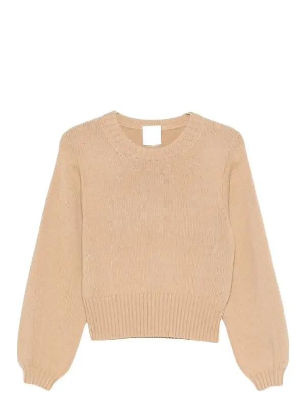 ALLUDE Long-sleeved Sweater With Ribbed Trim - Beige