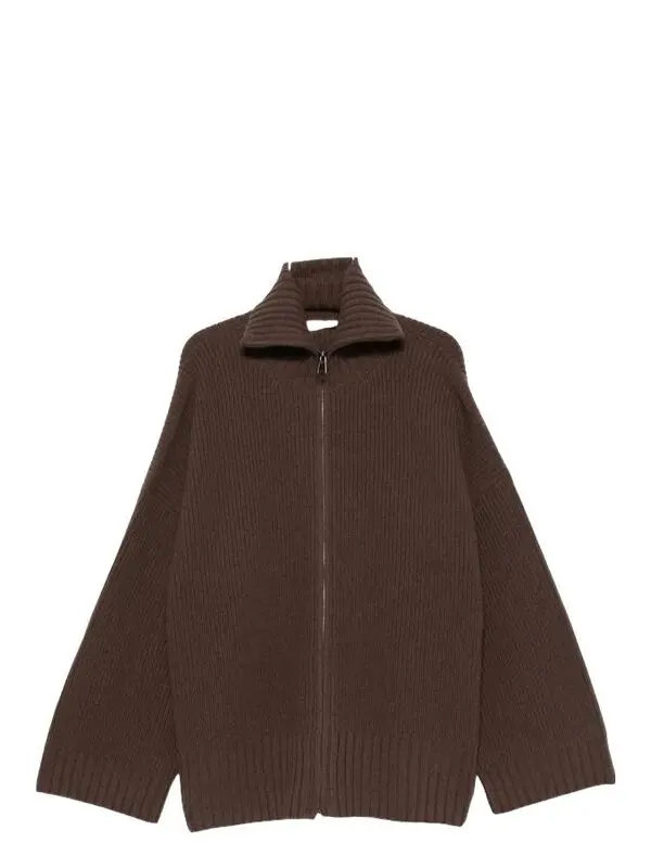 THE FRANKIE SHOP Long Sleeve Zip Up Cardigan - Brown