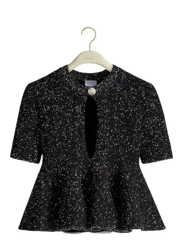 Dior Short-sleeved Peplum Sweater With Medallion Button - Black