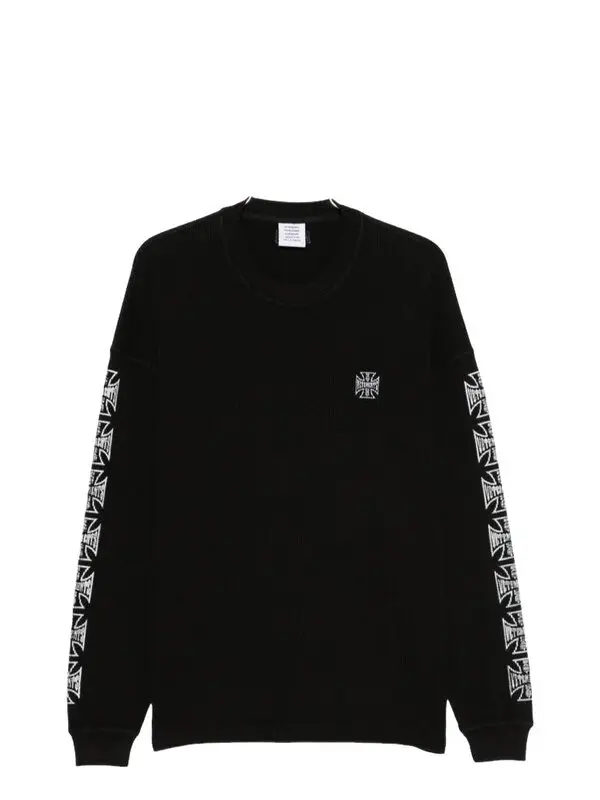 Vetements Long Sleeve Waffle Knit Graphic Print T-shirt - Black
