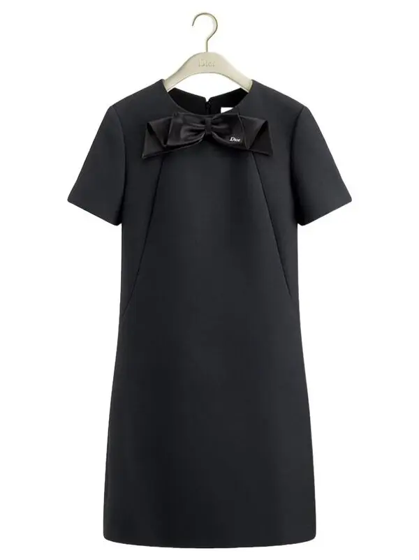 Dior Short Sleeve Dress With Satin Bow - Black