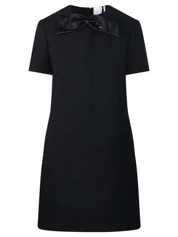 Dior Short Sleeve Dress With Satin Bow - Black