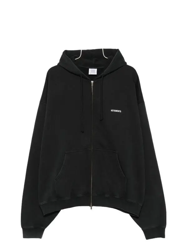 Vetements Long-sleeved Zip-up Hoodie With Drawstring Hood - Black