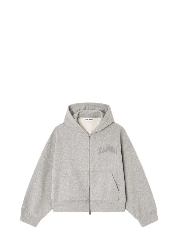 GANNI Two-way Zip Hoodie With Logo - Grey