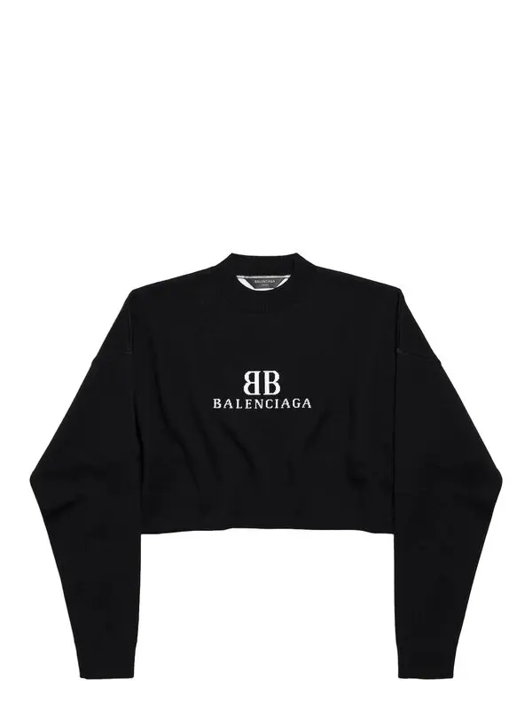 Balenciaga Cropped Crewneck With Bb Jacquard - Black