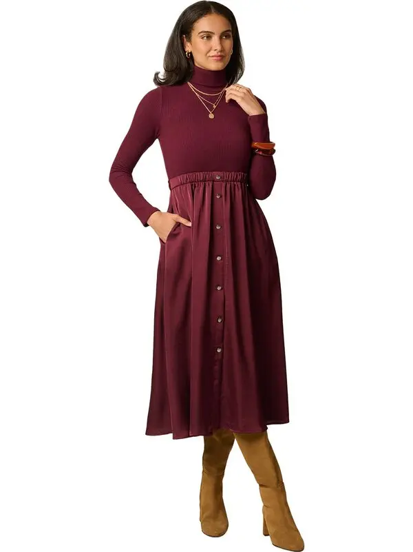Adrianna Papell Long Sleeve Turtleneck Midi Dress - Cherry Lacquer