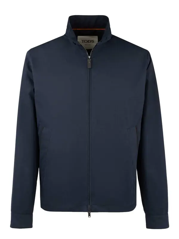 TOD'S Technical Cotton Jacket With Leather Accents - Blue
