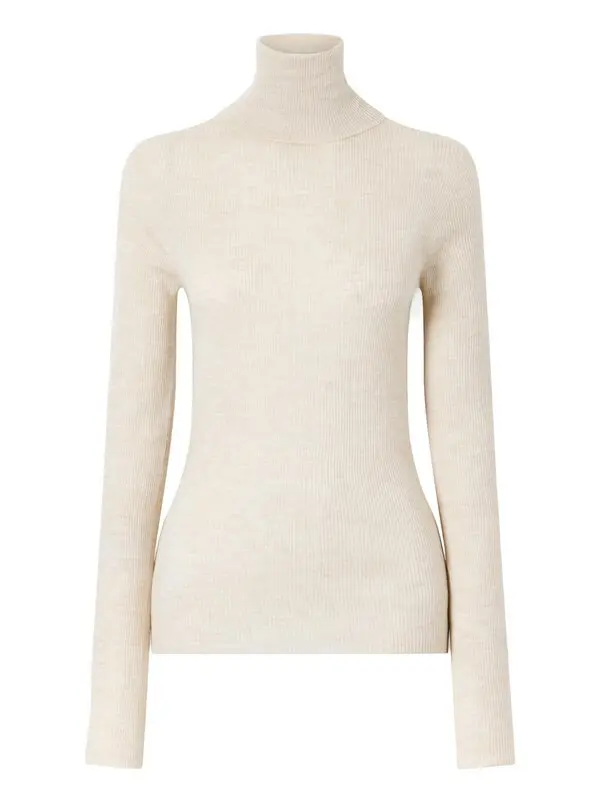 Arch4 Fine Knit Cashmere Ribbed Turtleneck - Neutrals