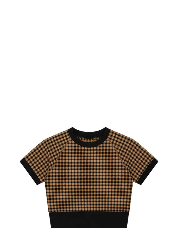 HEART AND SOUL Brown / Black Lion & Black Check Activewear Crop Top - Brown/black